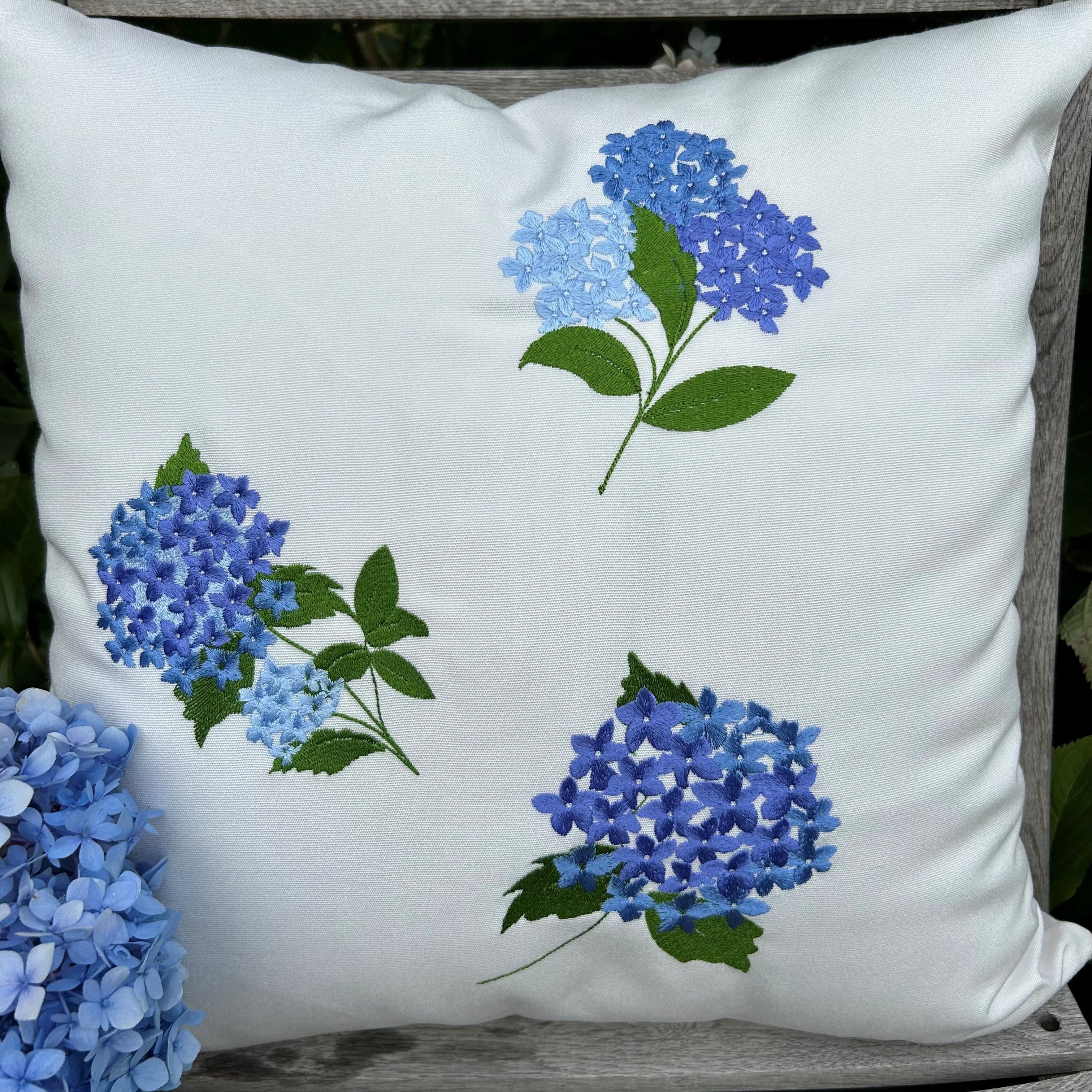 Hydrangea Embroidered Pillows | Harpswell Island Designs – Harpswell ...