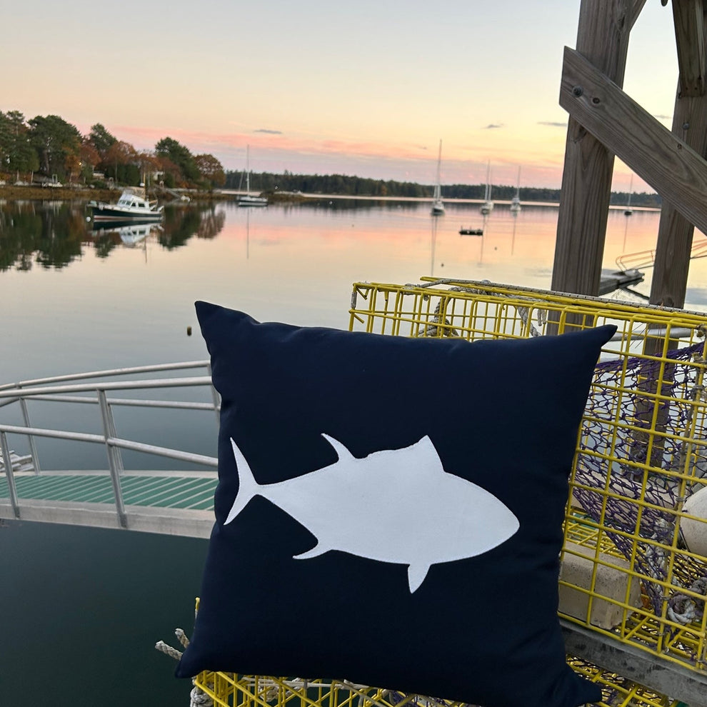 Bluefin Tuna Embroidered Pillow | Harpswell Island Designs – Harpswell ...